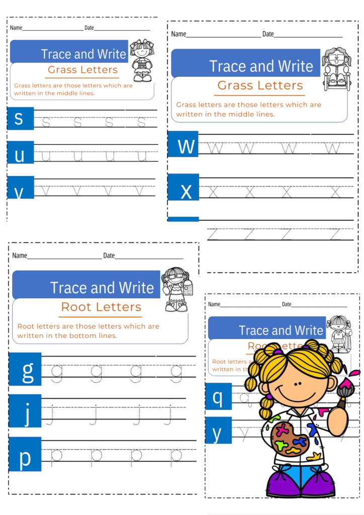 Sky, grass and root letters(8 worksheets)||Learning about sky grass ...