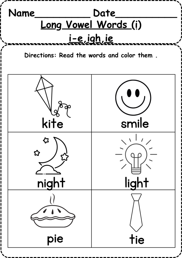 Long Vowels Worksheets Free Coloring Pages (5 Printables)