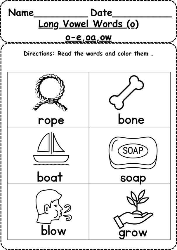 Long Vowels Worksheets Free Coloring Pages (5 Printables)