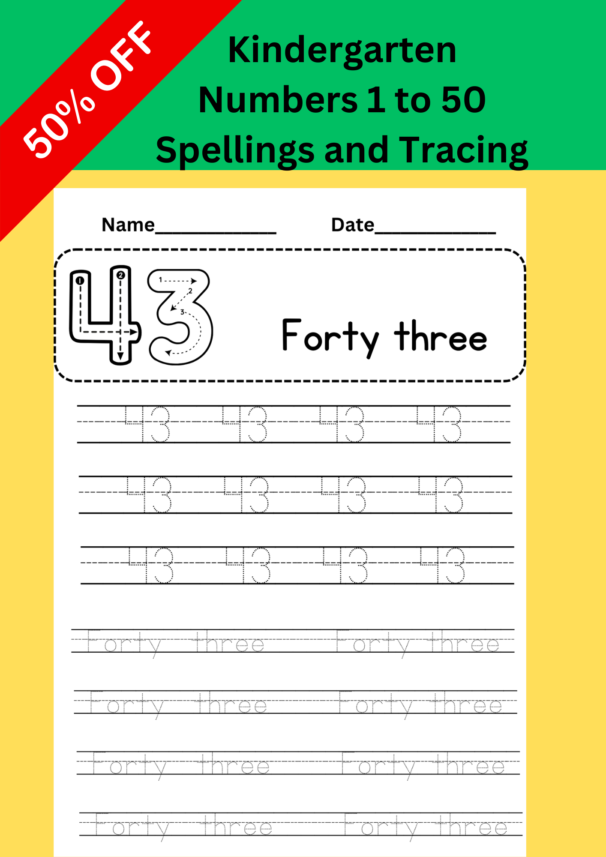 Numbers and Words 1 to 50 worksheets