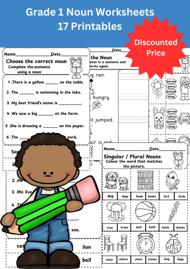 Grade 1 Nouns Worksheets ||No Prep ||17 Printables||Nouns Worksheets Packet