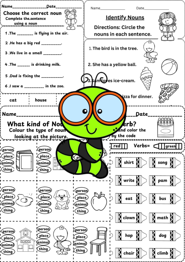 Grade 1 Nouns Worksheets ||No Prep ||17 Printables||Nouns Worksheets Packet