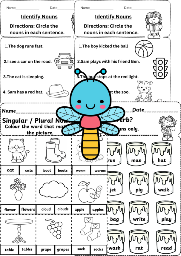 Grade 1 Nouns Worksheets ||No Prep ||17 Printables||Nouns Worksheets Packet