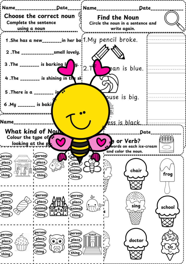 Grade 1 Nouns Worksheets ||No Prep ||17 Printables||Nouns Worksheets Packet