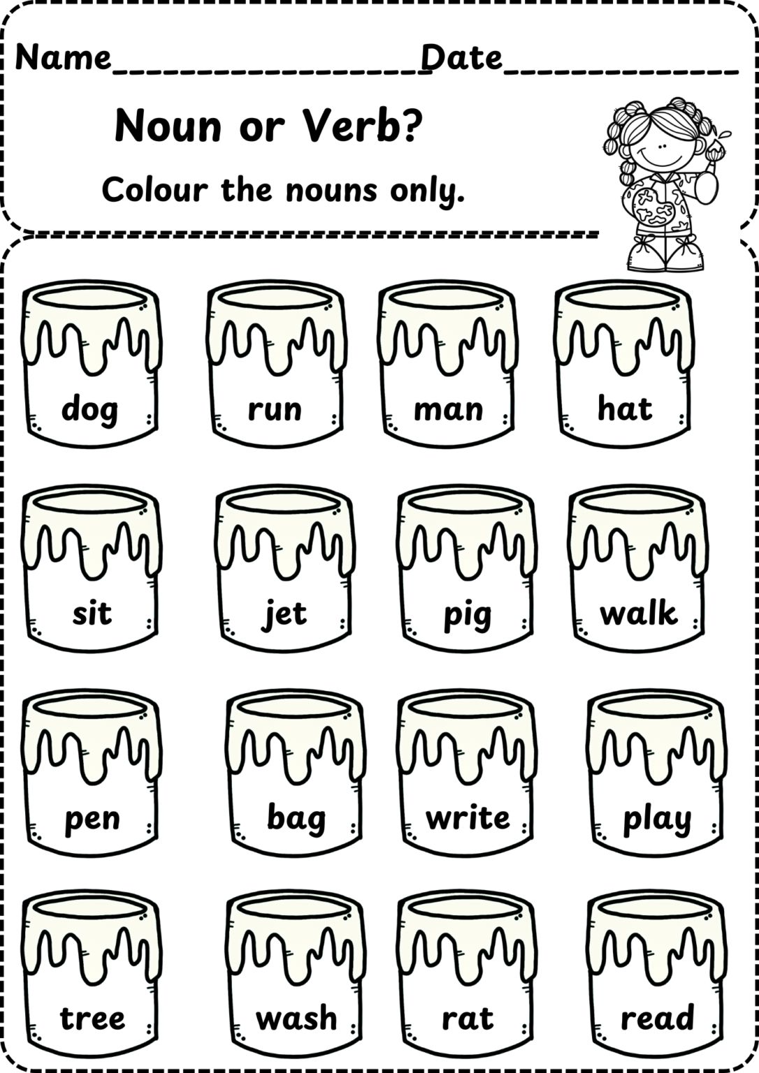 Noun or Verb || Grade 1 Worksheets Free || Noun Worksheets Grade 1 ...