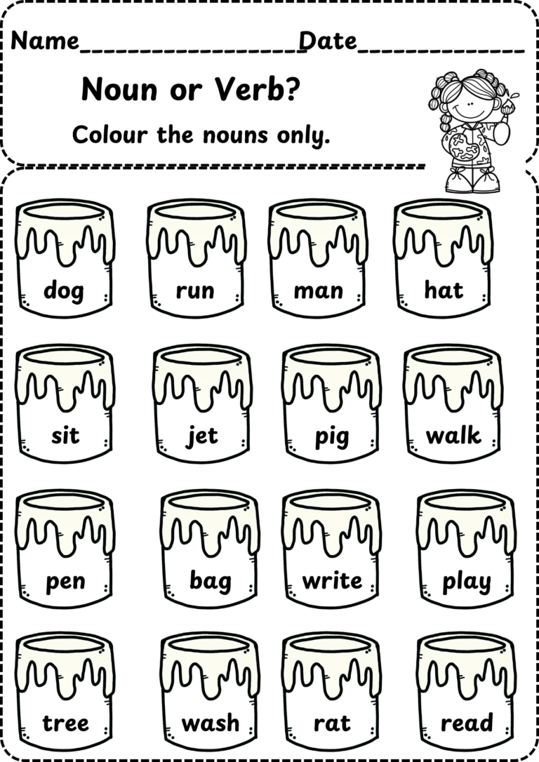 Noun or Verb || Grade 1 Worksheets Free || Noun Worksheets Grade 1 ...
