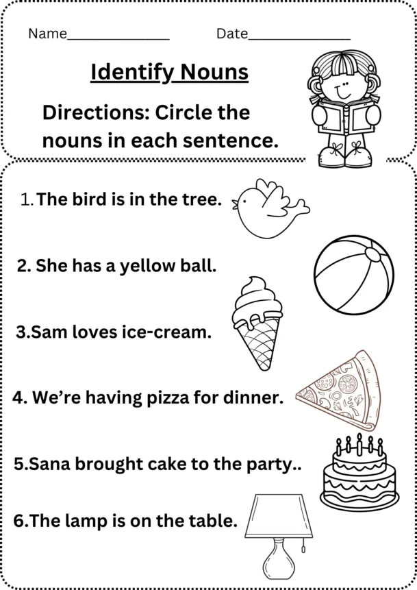 Identify Nouns in a Given Sentence||Grade 1 Noun Worksheet Free ...