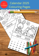 2025 Calendar for kids with colouring pages