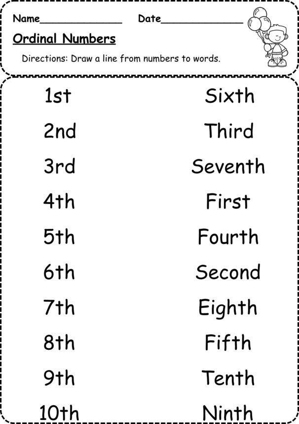 6 Best Free Ordinal Numbers Worksheets for Kindergarten and Grade 1