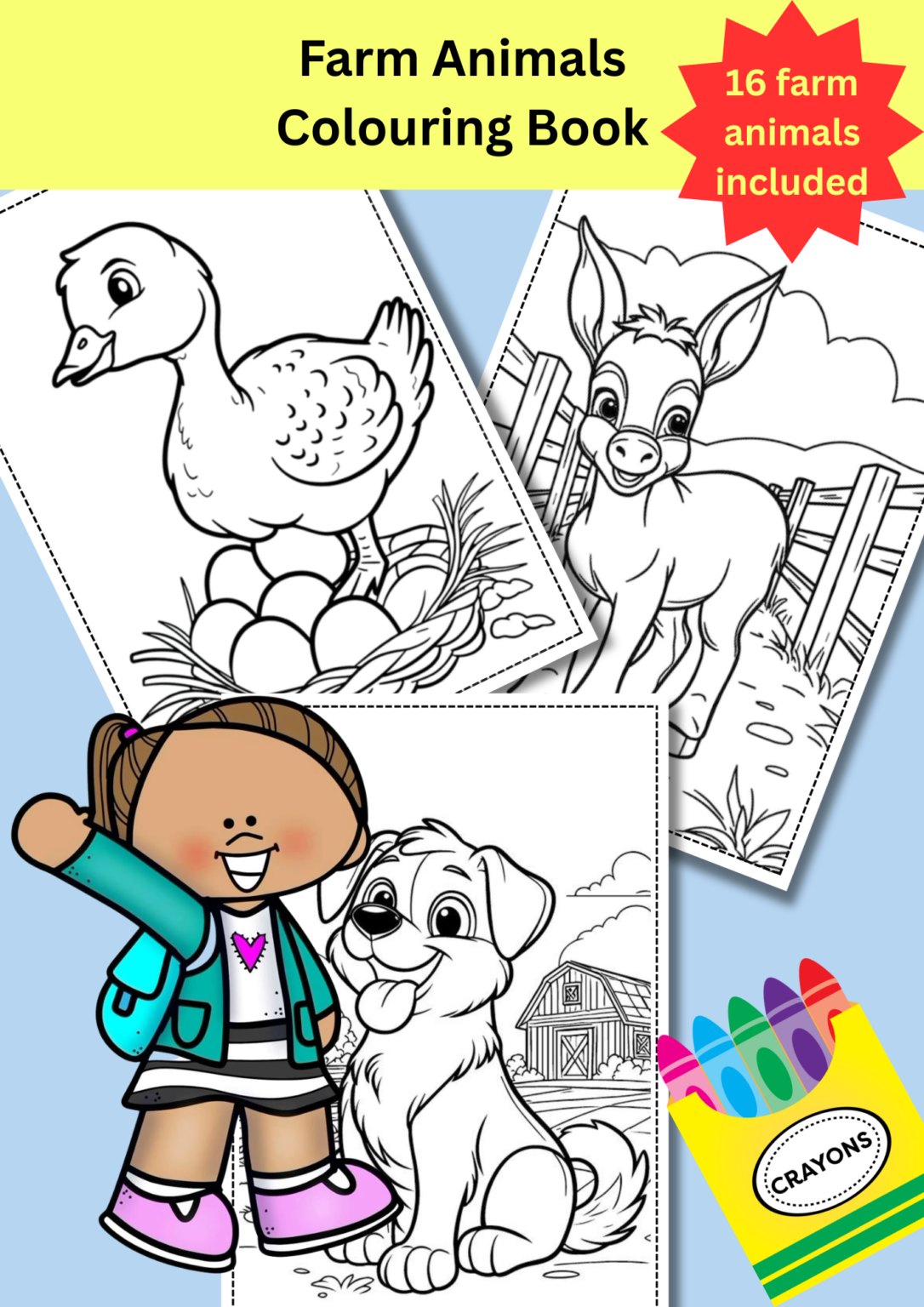 Farm Animals Colouring Workbook for kindergarten and grade 1