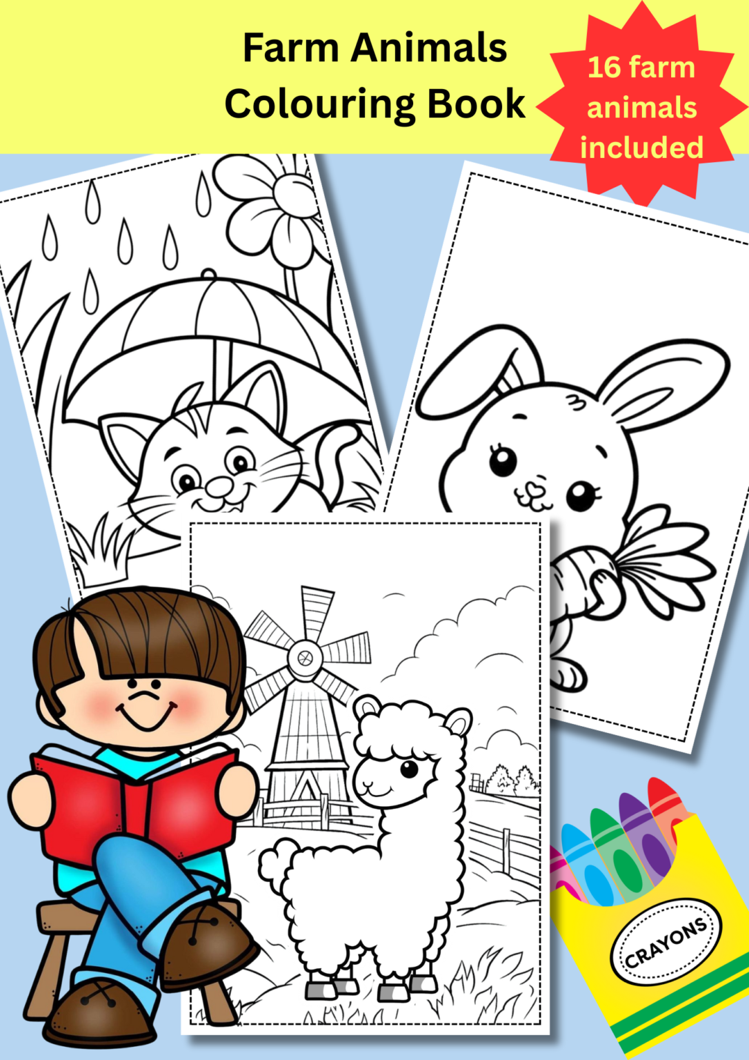Farm Animals Colouring Workbook for kindergarten and grade 1