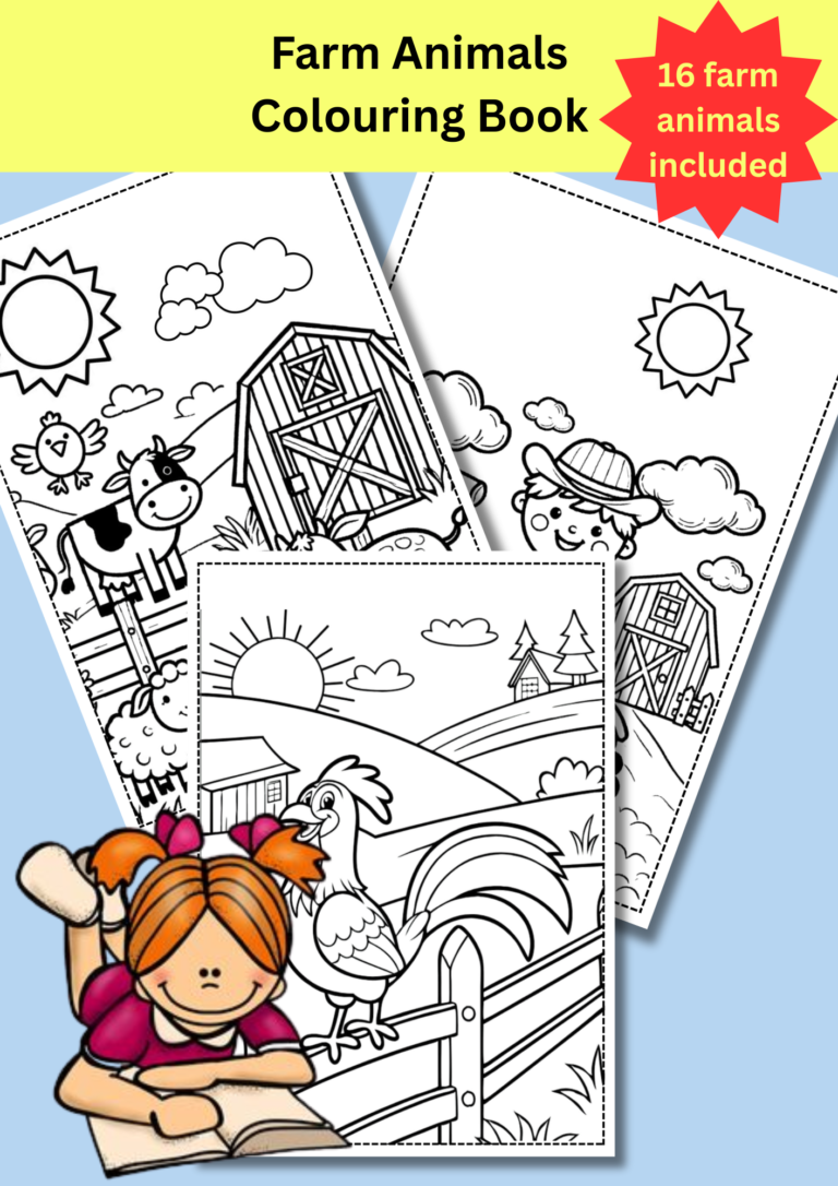 Farm Animals Colouring Workbook for kindergarten and grade 1