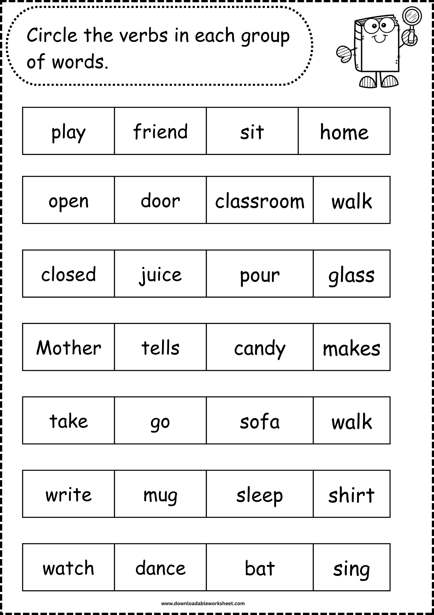 6 Fun-filled Free Ready to Use High-Quality Verb Worksheets for Grade 1