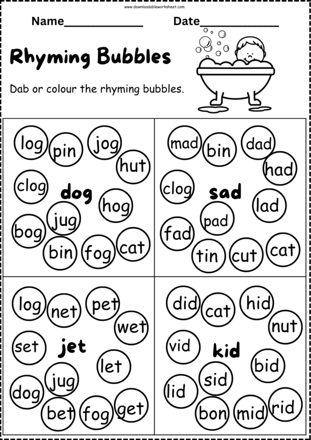 20 Fun Rhyming Words for Kindergarten(Free Worksheets Inside)