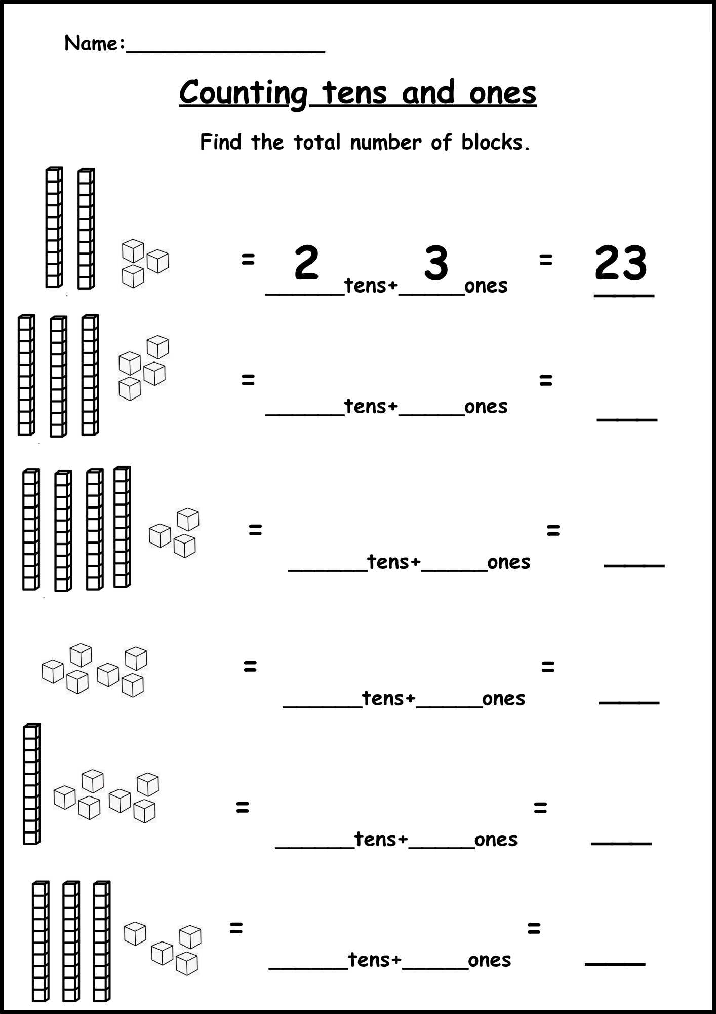 Free Tens and Ones Worksheets to build early math skills.