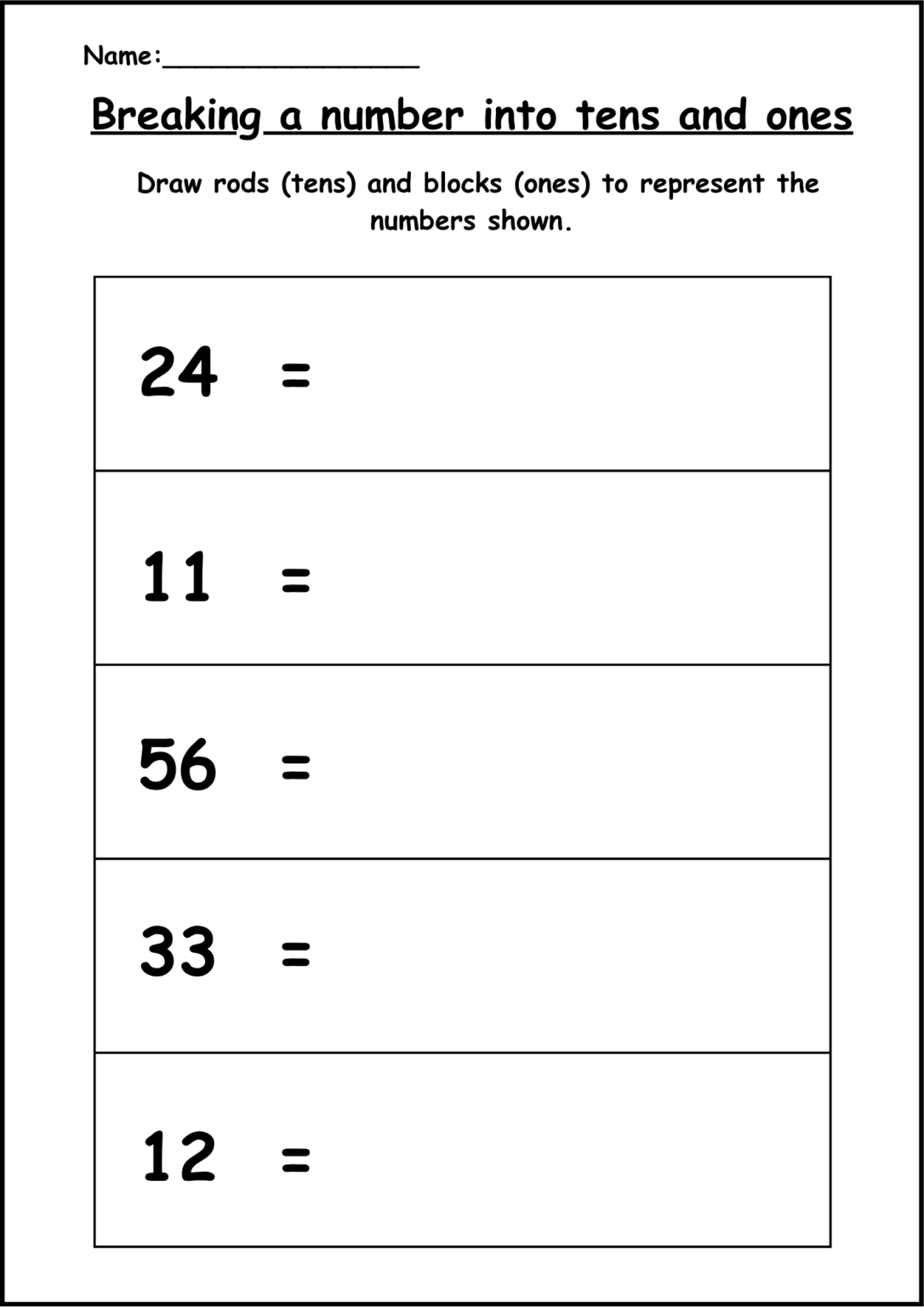 Free Tens and Ones Worksheets to build early math skills.