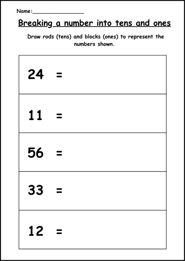 Free Tens and Ones Worksheets to build early math skills.