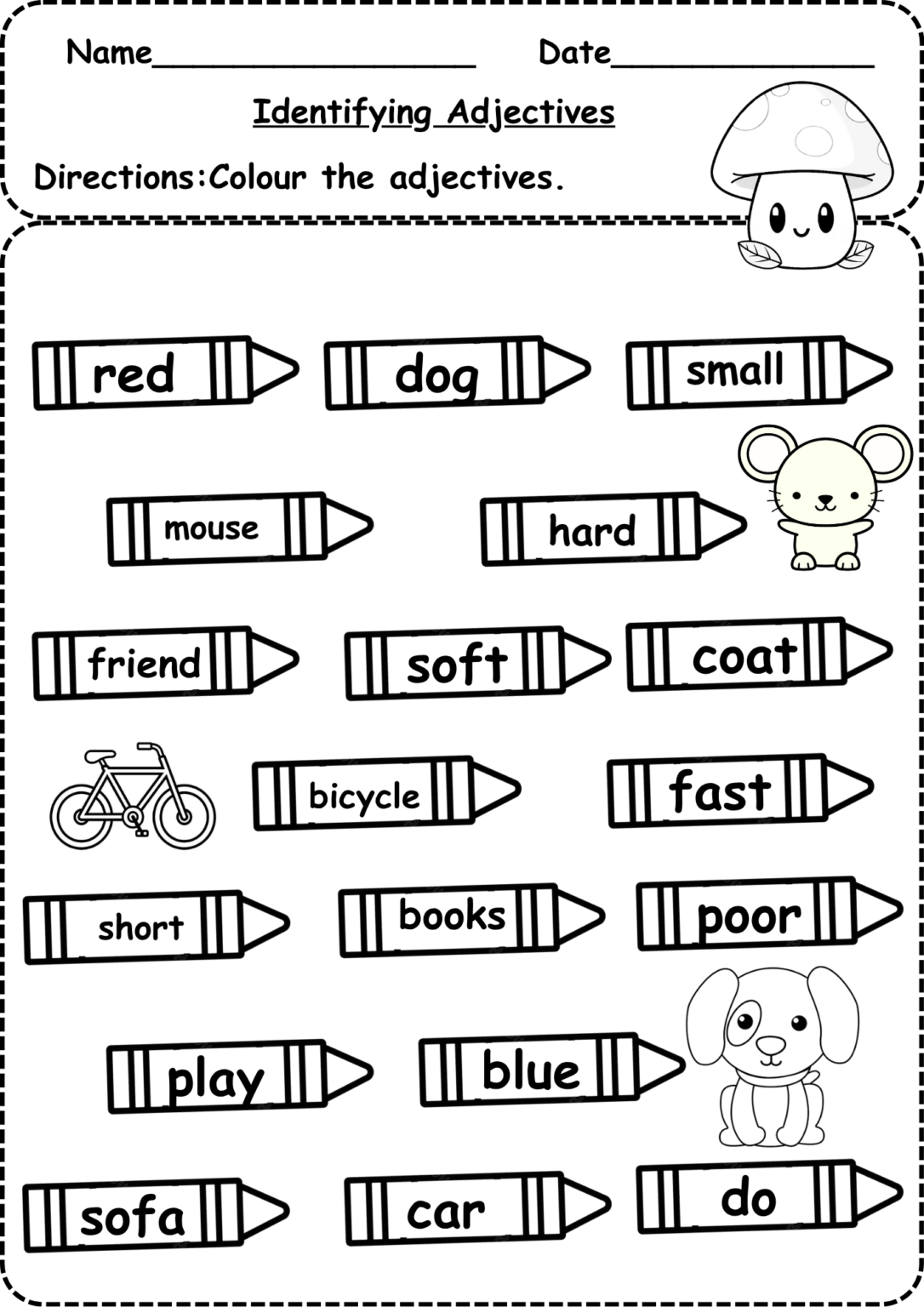Free Adjective Worksheets – Color, Choose & Match Adjectives