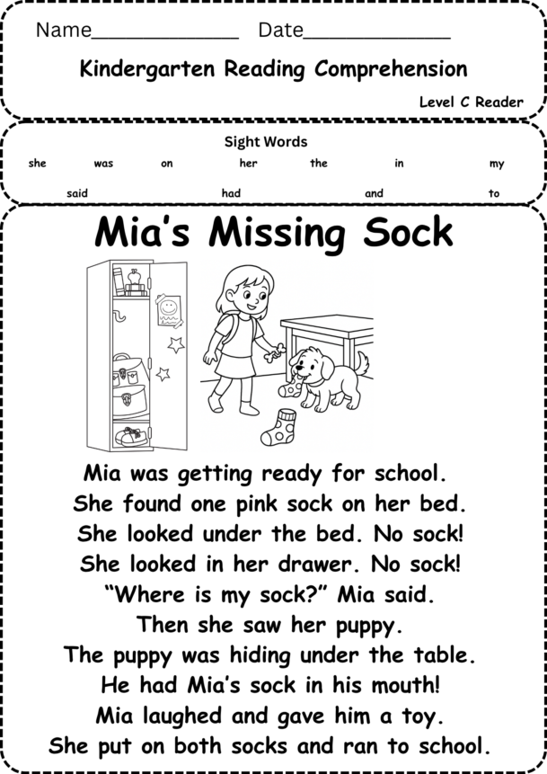 Kindergarten Reading Comprehension Worksheets (Free PDF)
