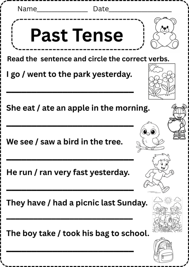 Past Tense Verbs Worksheets for Grade 1 (Free Printable) ⭐